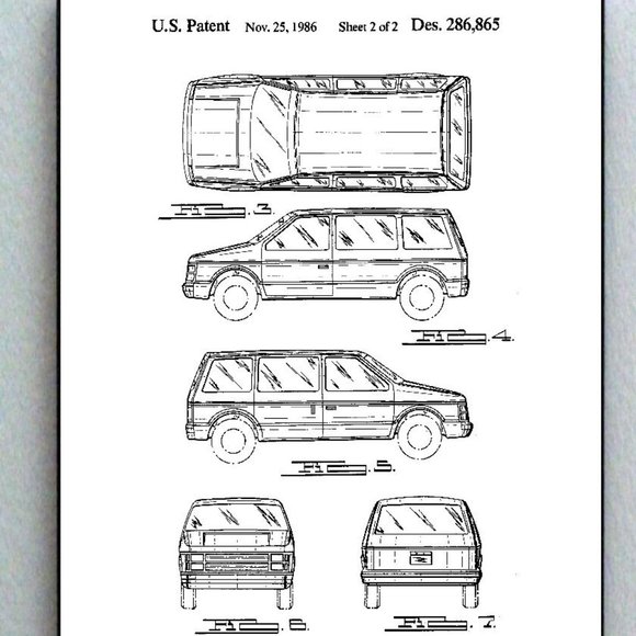 Art | Framed 85 X 11 Mini Van Ford Chevy Original Patent Diagram Plans ...